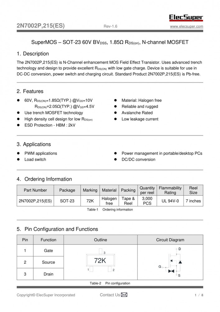 2N7002P,215(ES) datasheet page 1