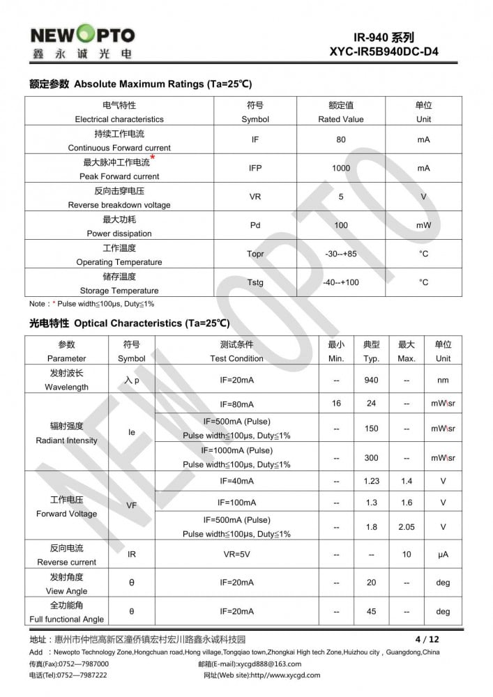XYC-IR5B940DC-D4 datasheet page 4