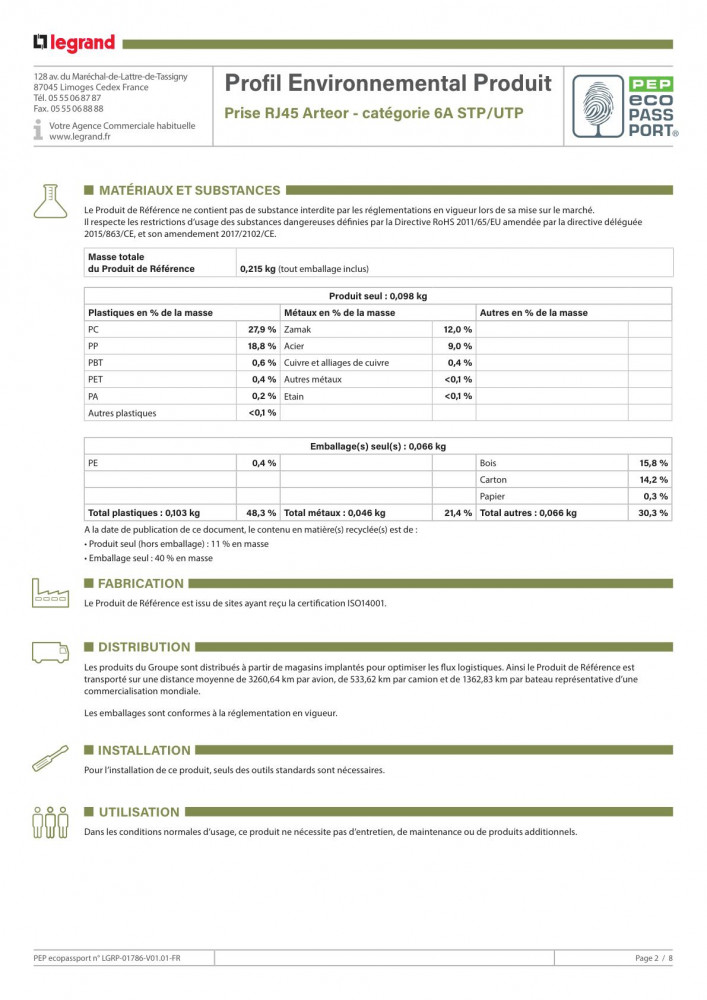 Legrand product environmental profile, page 2