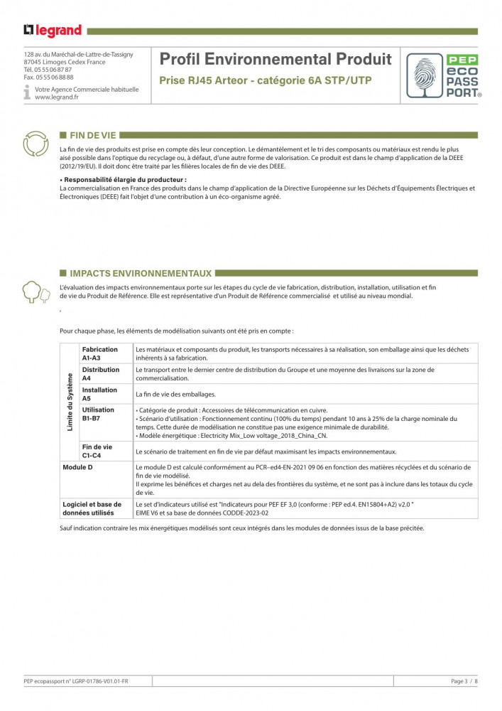 Legrand product environmental profile, page 3