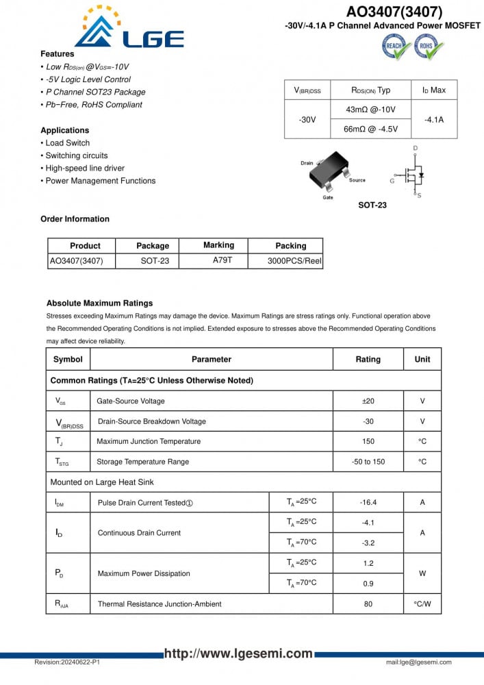 LGE 3407 datasheet page 1