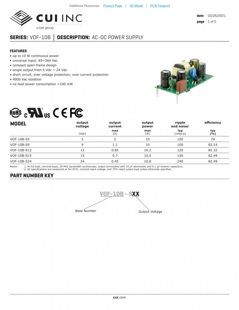 VOF-10B-S9 datasheet page 1