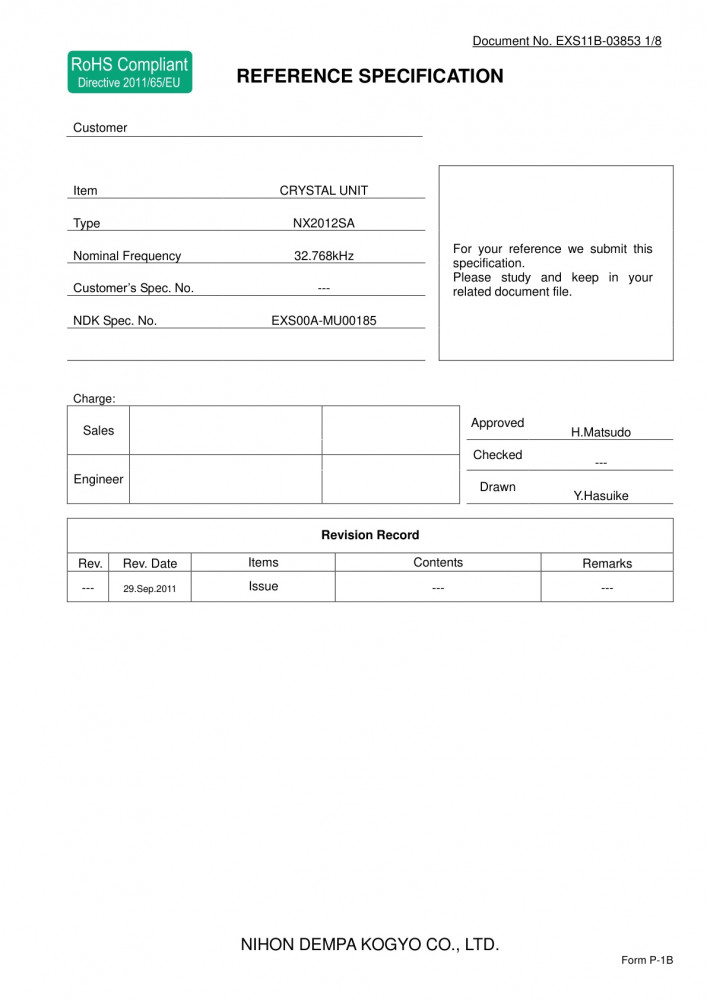 NDK NX2012SA specification page 1