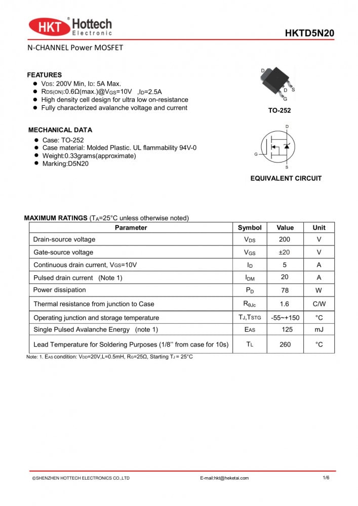 HKTD5N20 datasheet page 1