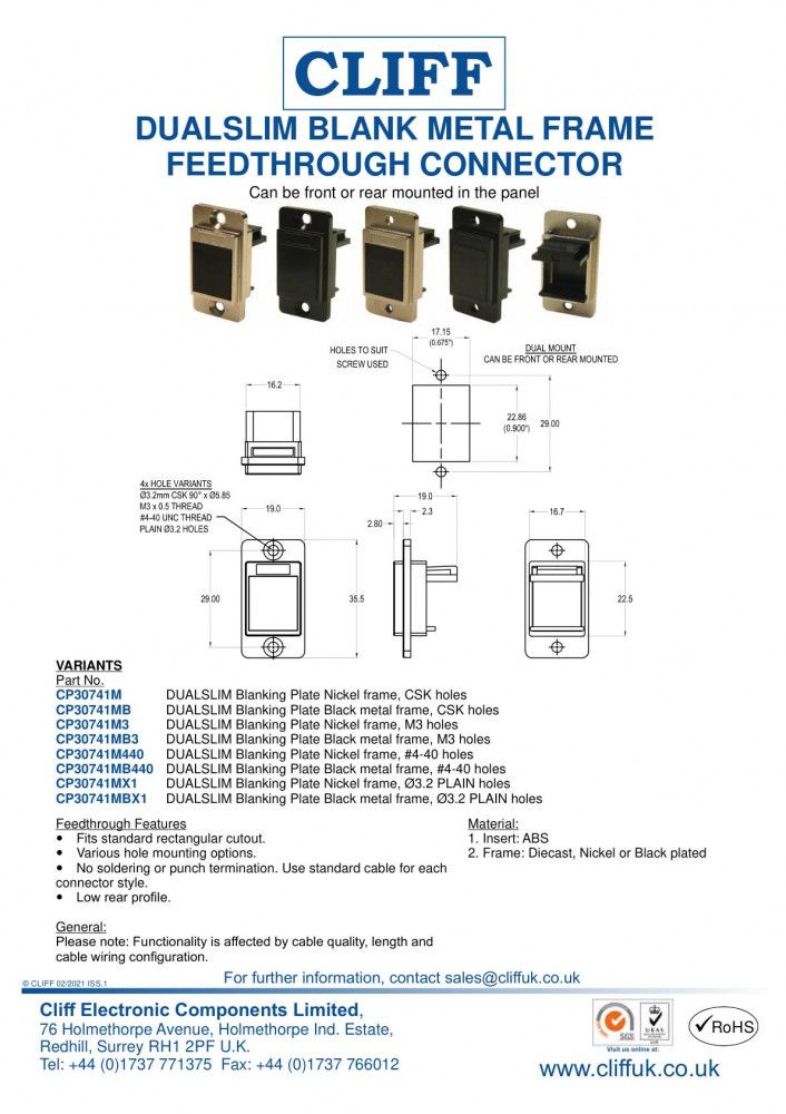 DUALSLIM blanking plate product document image