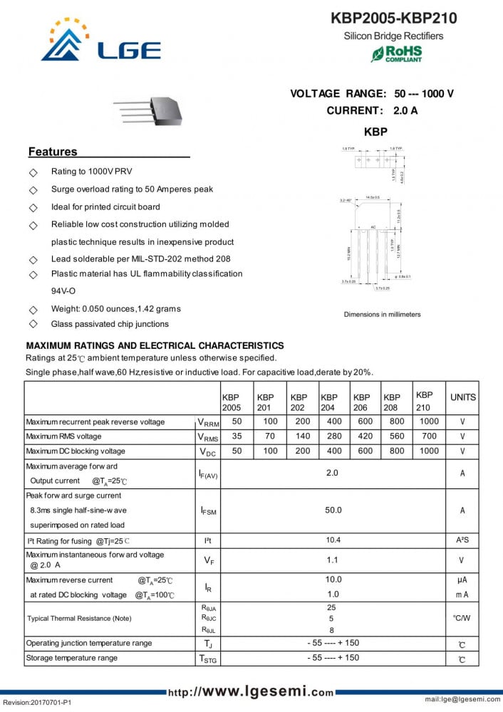 LGE KBP206 datasheet page 1
