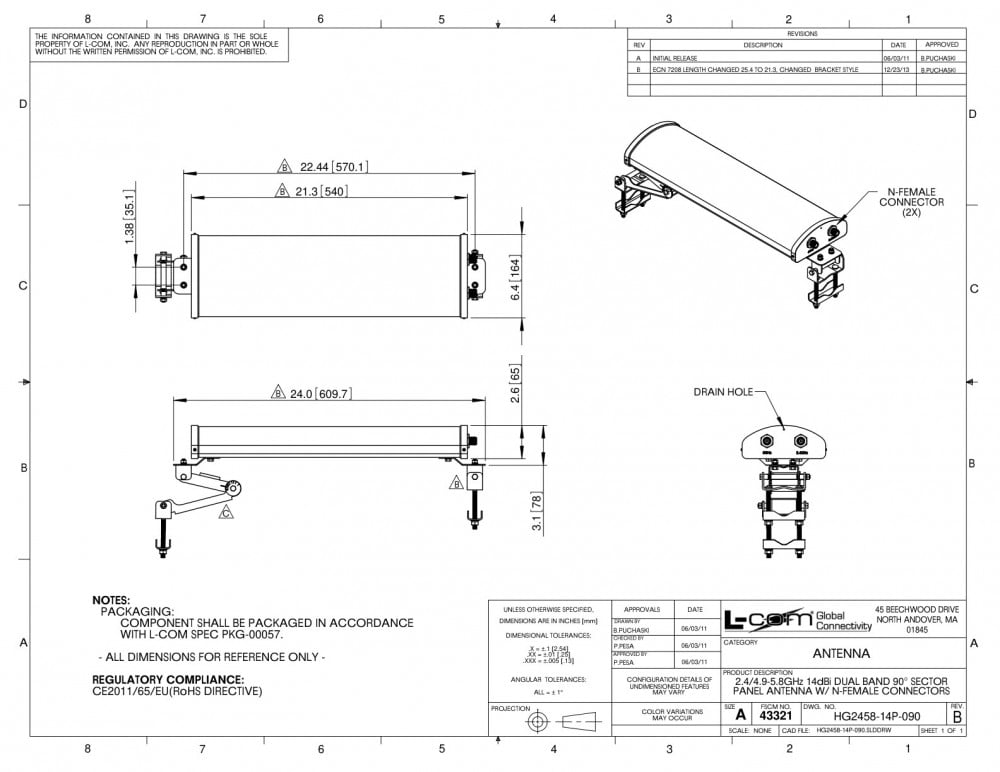 L-com HG2458-14P-090 technical document page