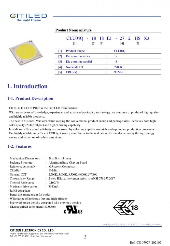 CITILED COB datasheet page 2