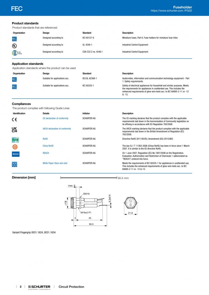 SCHURTER 0031.1623 technical document page 2