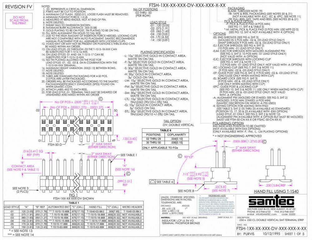 Samtec FTSH drawing page 1