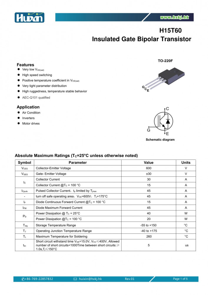 H15T60 datasheet page 1