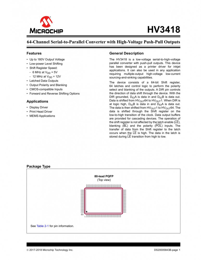 HV3418 datasheet page 1