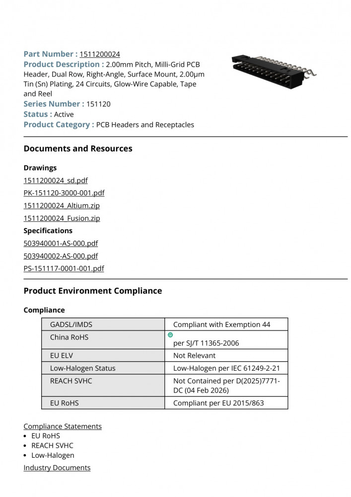 MOLEX 1511200024 technical document page 1
