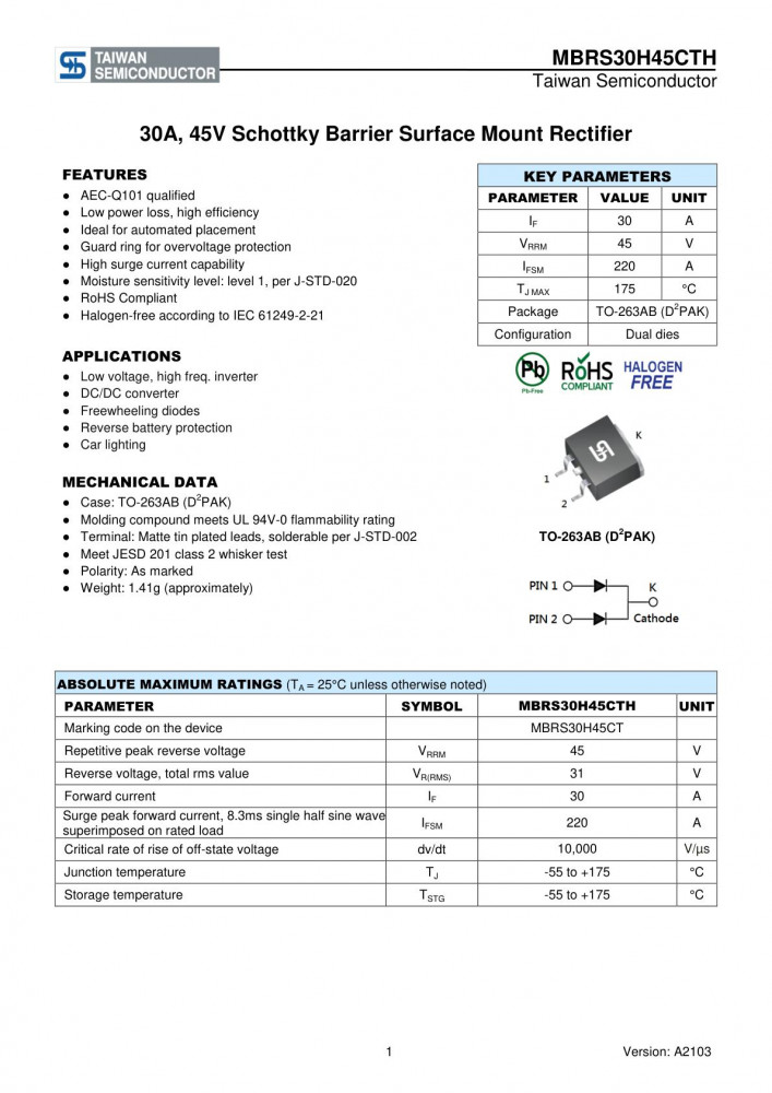 MBRS30H45CTH datasheet page 1