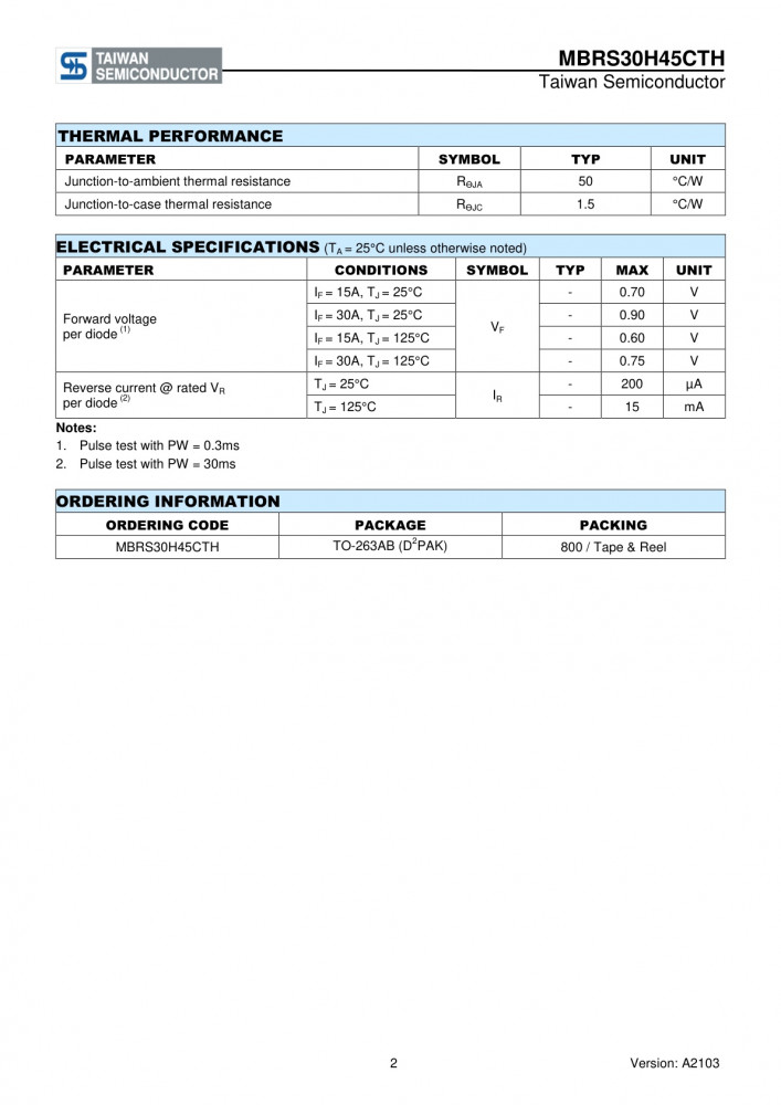 MBRS30H45CTH datasheet page 2