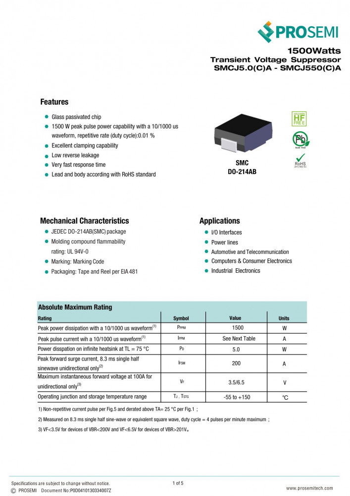 SMCJ24A datasheet page 1