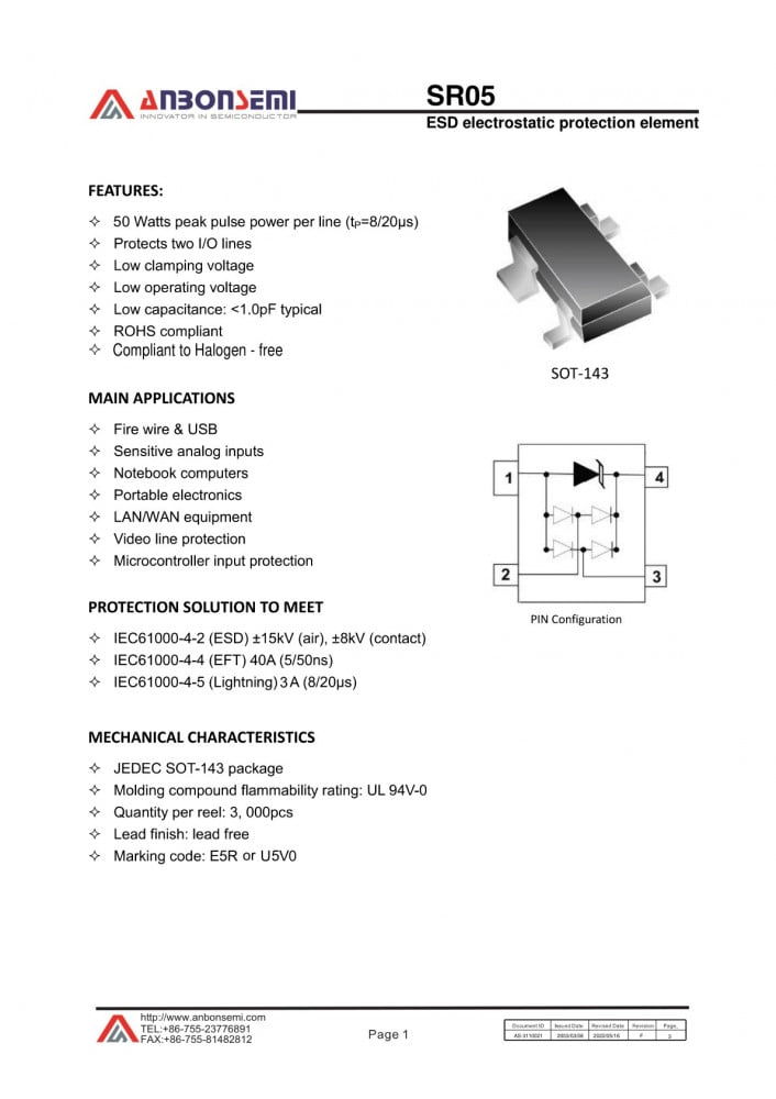 AnBon SR05 datasheet page 1