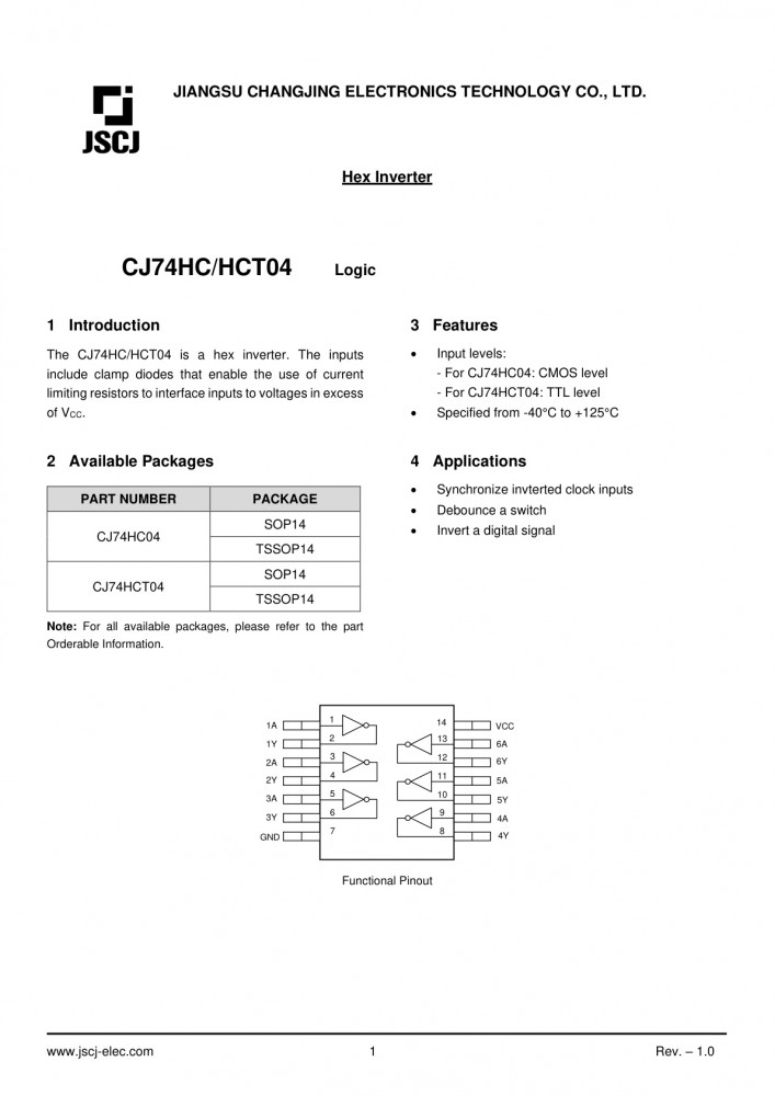 CJ74HC04BDN datasheet page 1