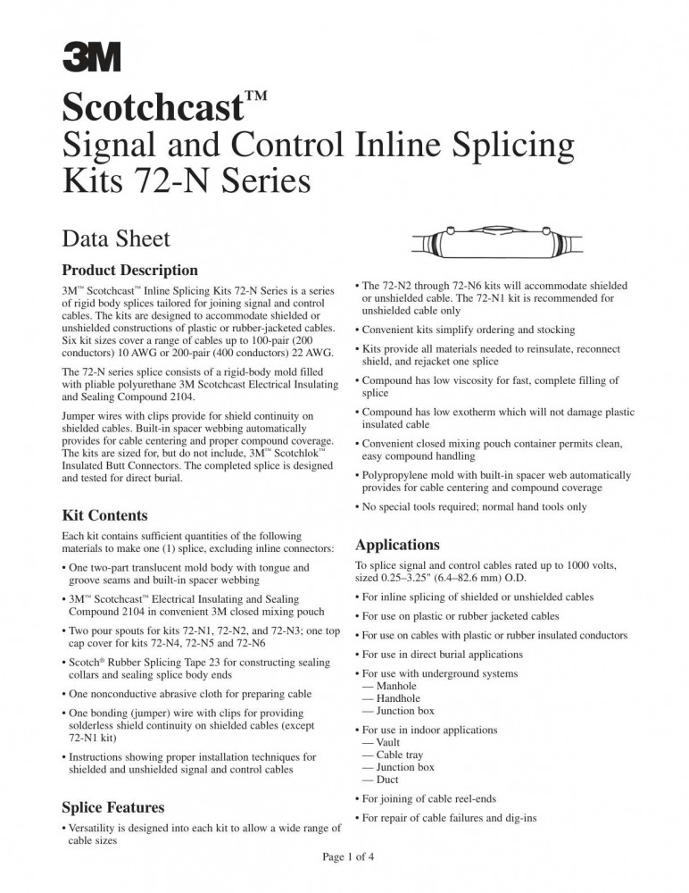 3M Scotchcast 72-N Series technical data sheet page 1