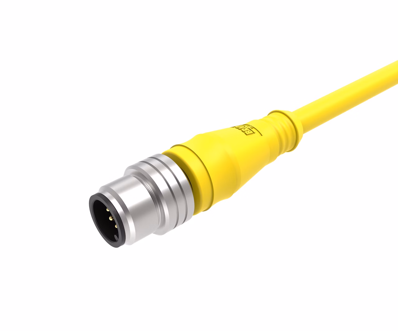 M12 Signal, A-Coded, Double-Ended Cordset, 4 Poles, Female (Straight) to Male (90°), 0.34mm² (22 AWG), Black PVC Cable, 20.0m (65.62') Length