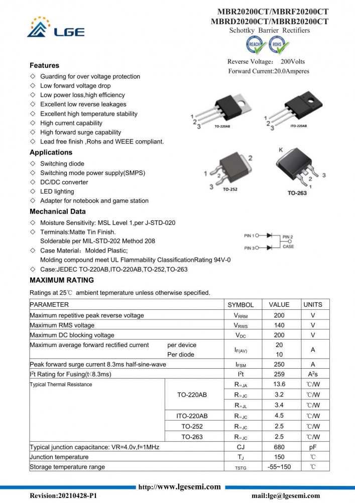MBRD20200CT datasheet page 1