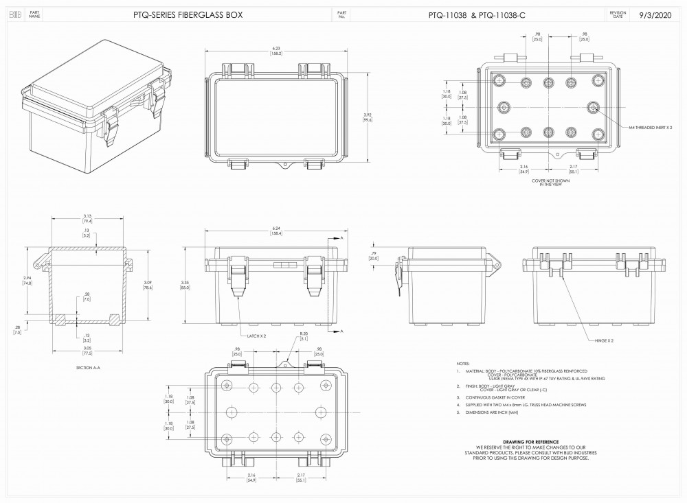 PTQ-11038 enclosure technical drawing