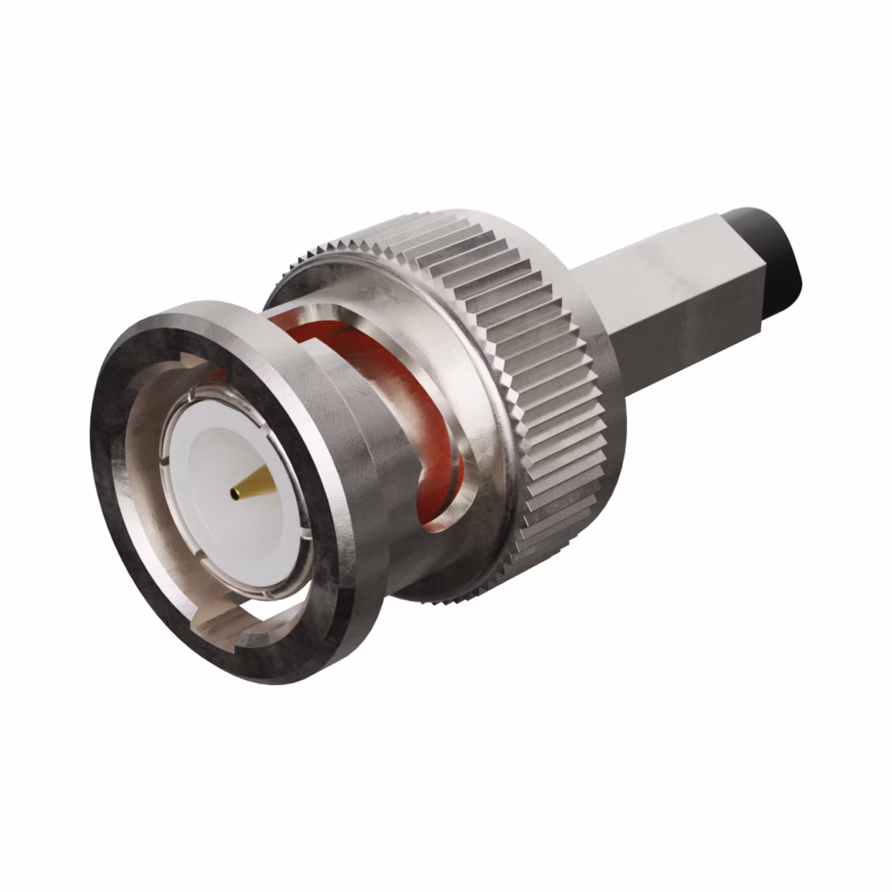 BNC Plug, Straight, Crimp, RG-141, RG-303 and RG-58 Cable, Brass Body, Nickel (Ni) Plated, Bag, 50 Ohms for sale
