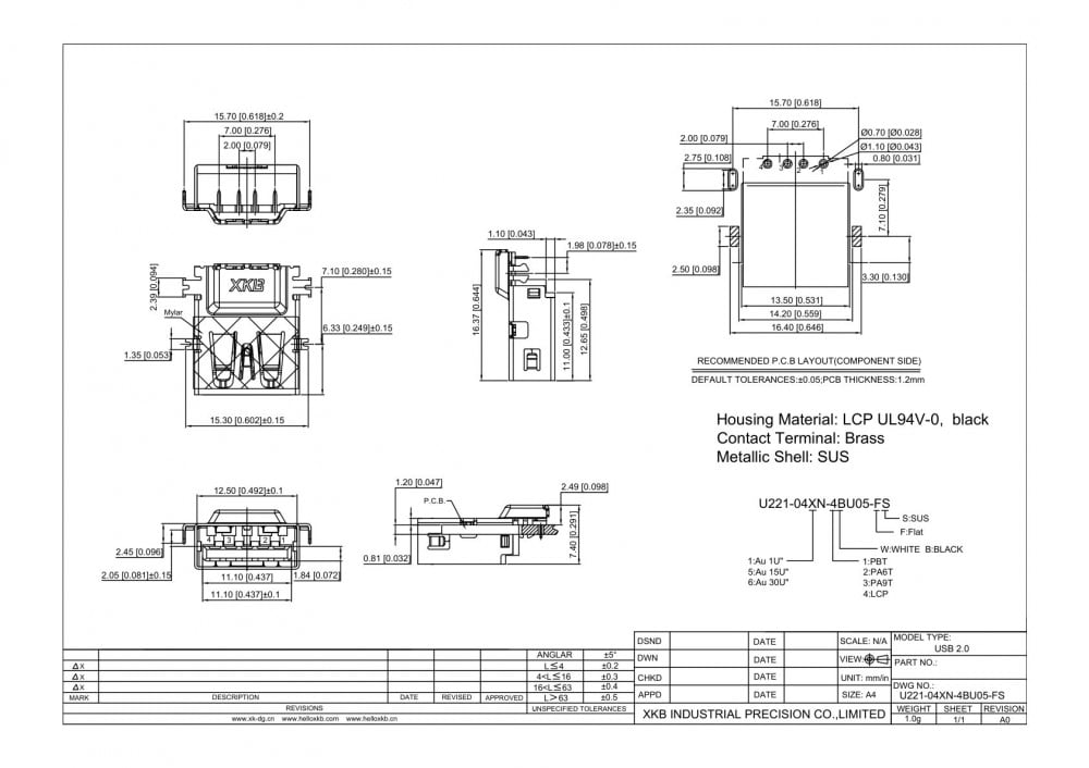 XKB U221-041N-4BU05-FS technical drawing