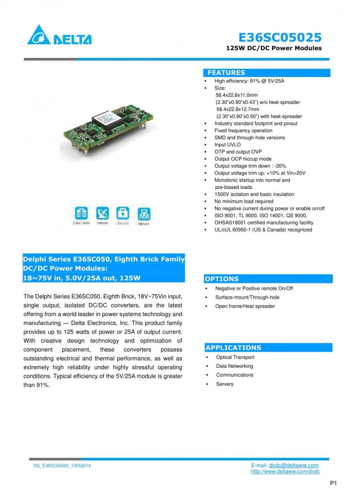 DELTA E36SC05025NRFA datasheet page 1