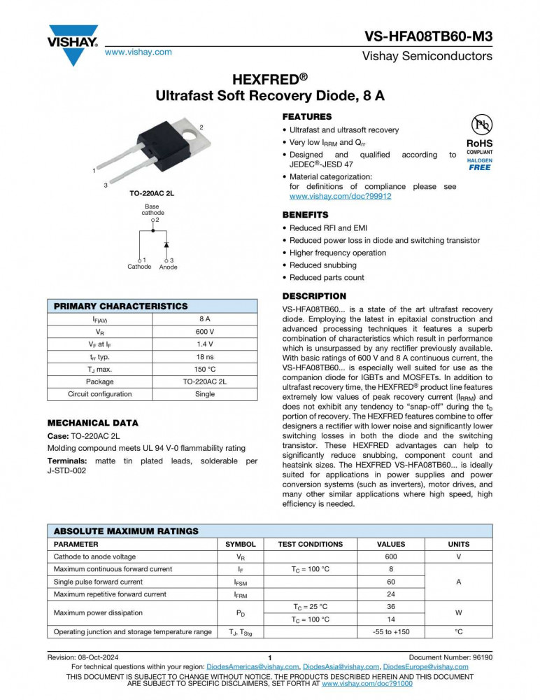 VS-HFA08TB60-M3 datasheet page 1