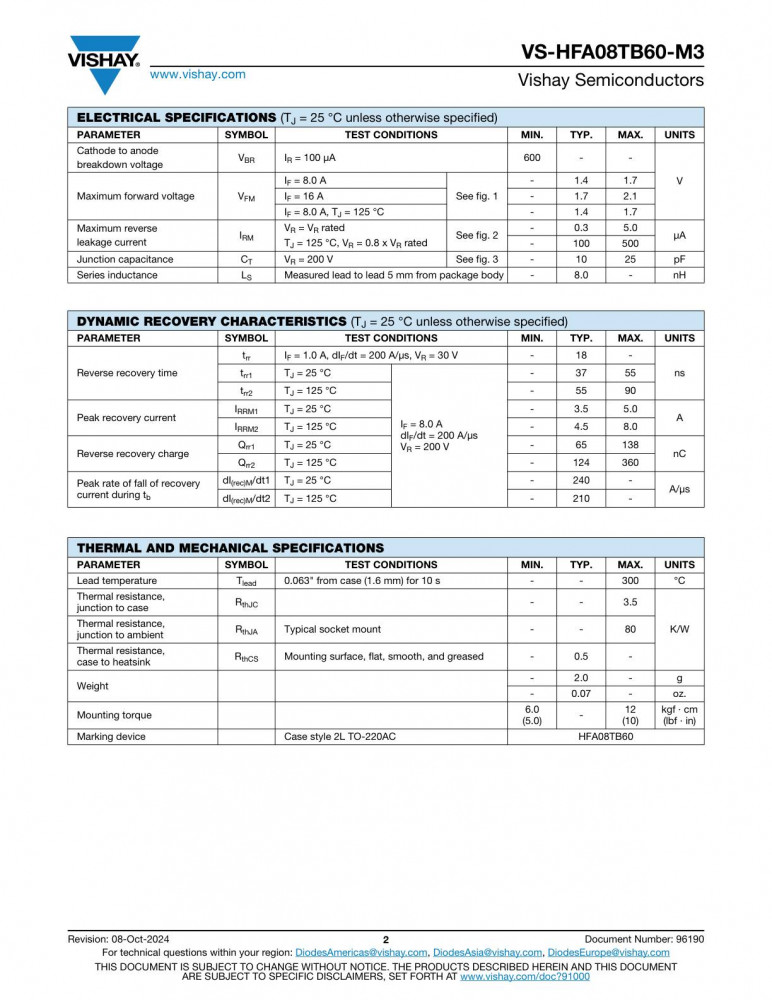 VS-HFA08TB60-M3 datasheet page 2