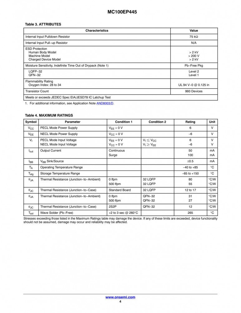 MC100EP445 datasheet page 4