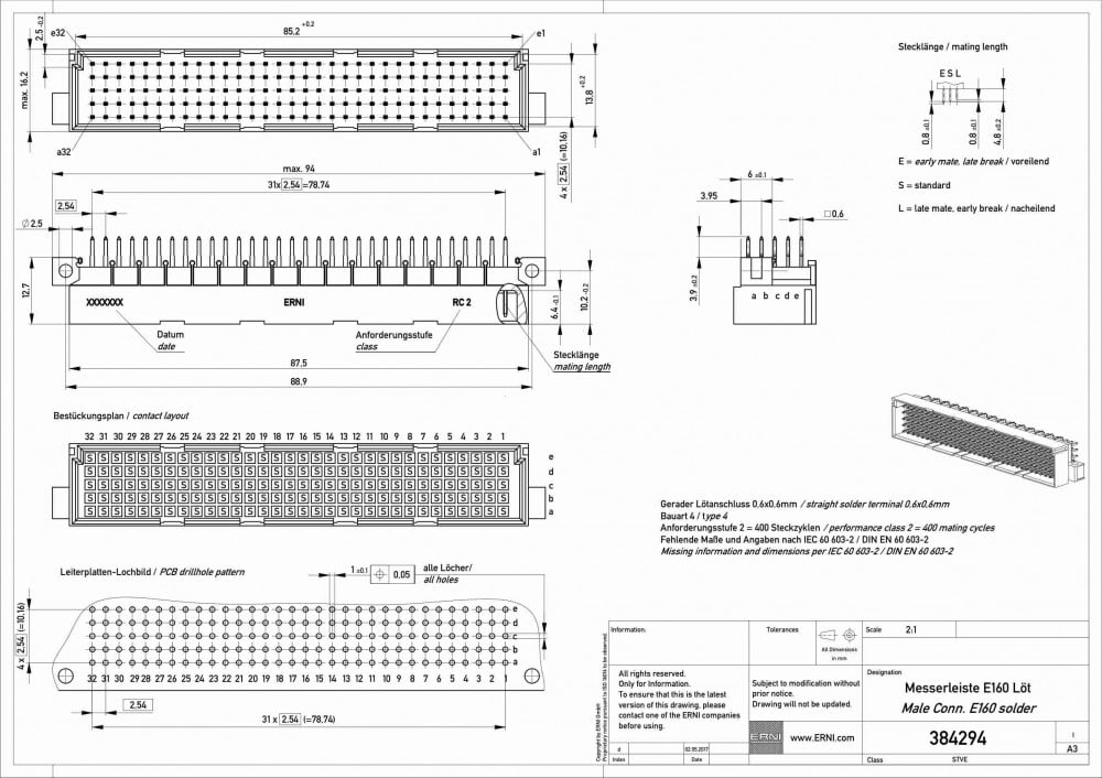 ERNI 384294 technical drawing