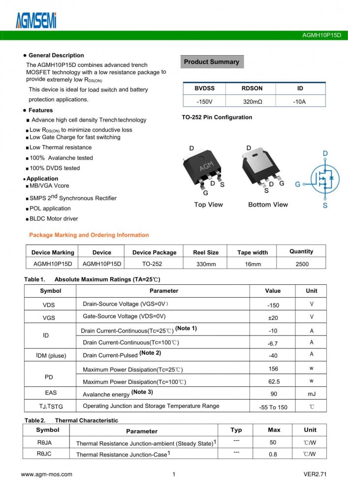 AGMH10P15D datasheet page 1