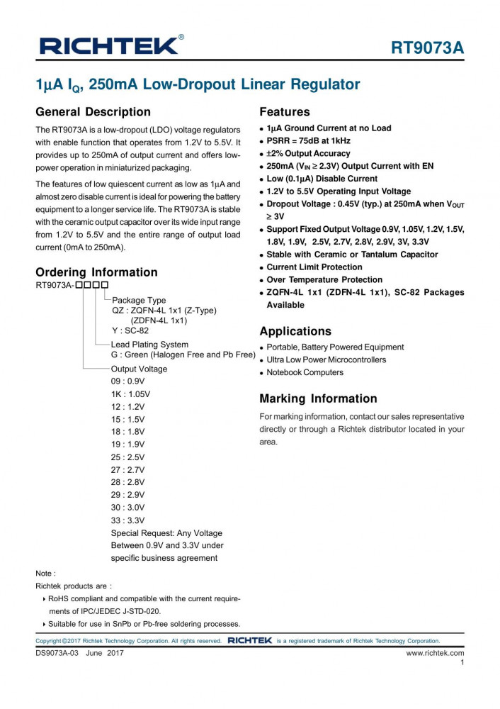 RT9073A-25GQZ datasheet page 1