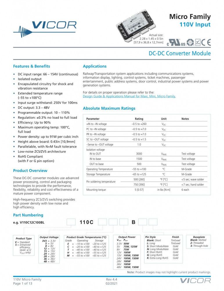VICOR product document page 1