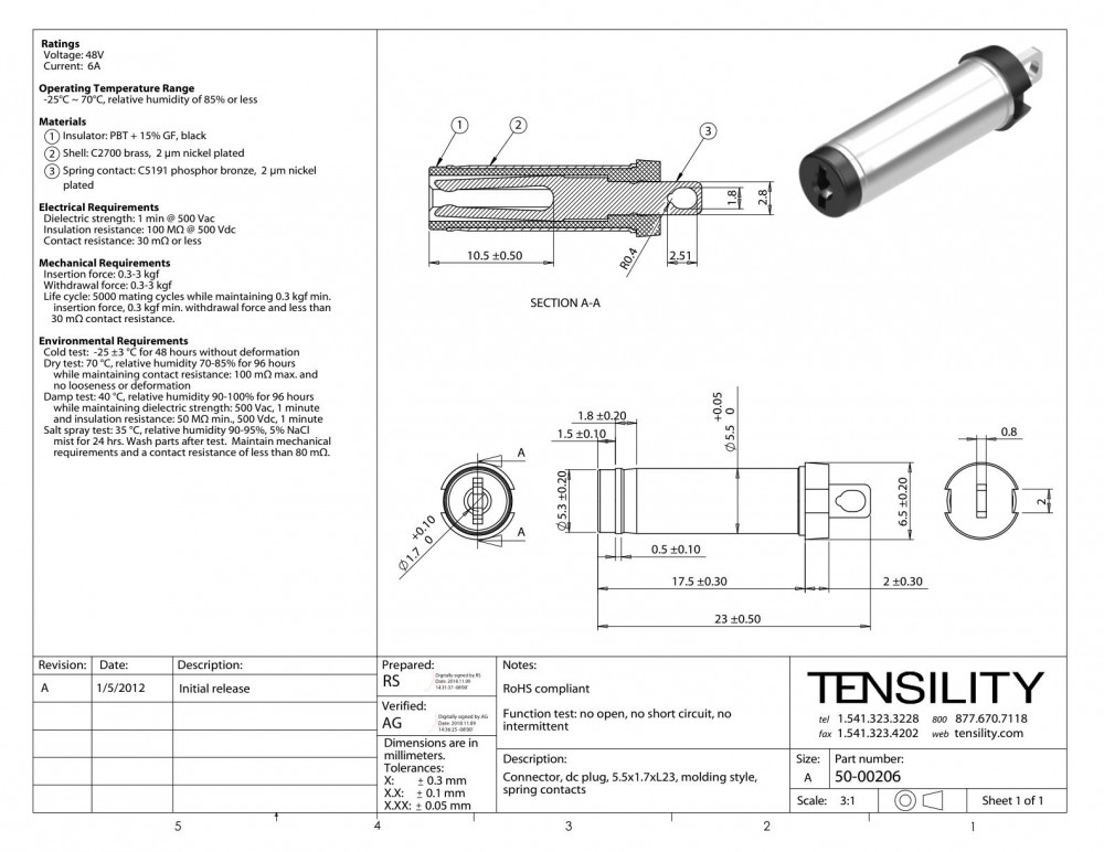 Tensility International 50-00206 product drawing preview