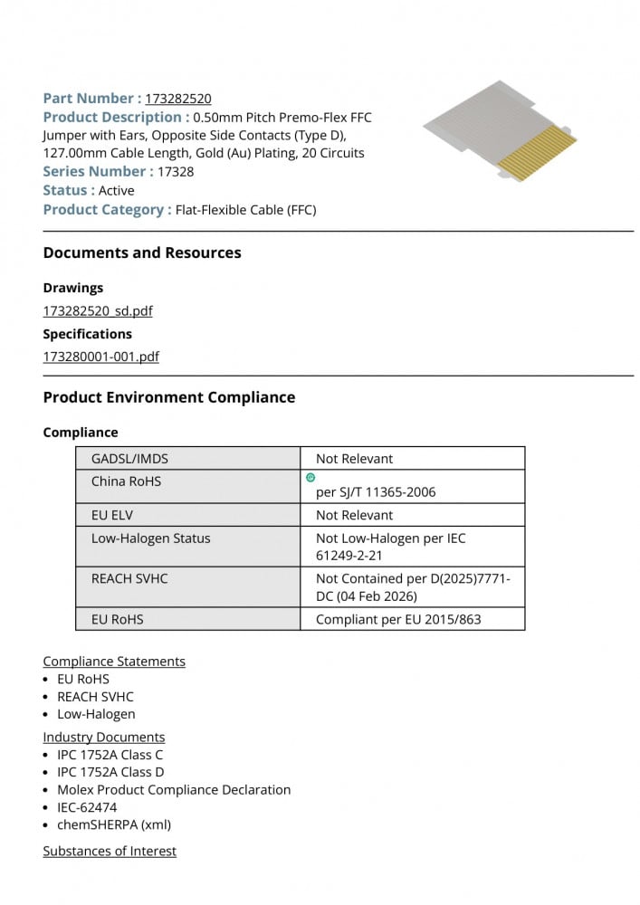 Molex 173282520 technical document image, page 1