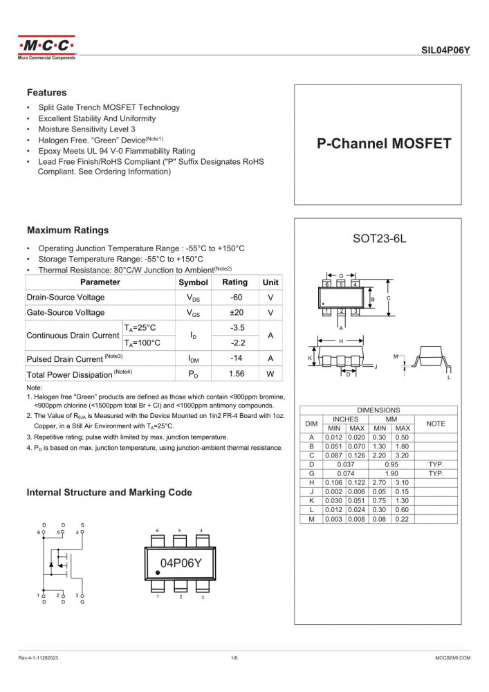 SIL04P06Y-TP datasheet page 1