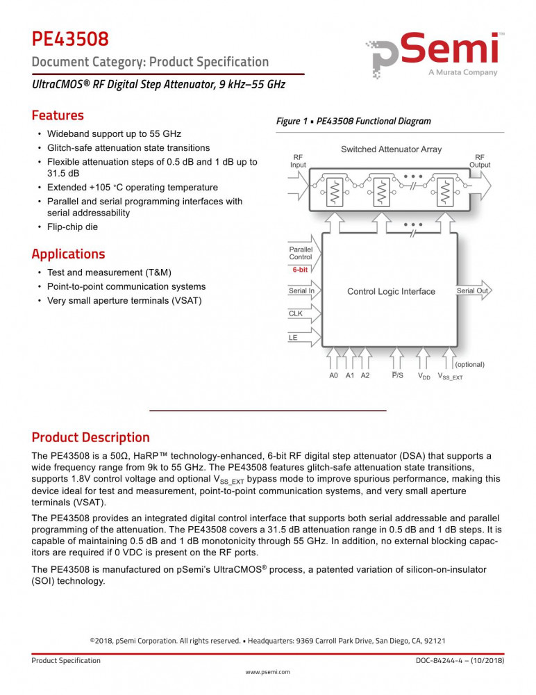 PE43508A-V datasheet page 1