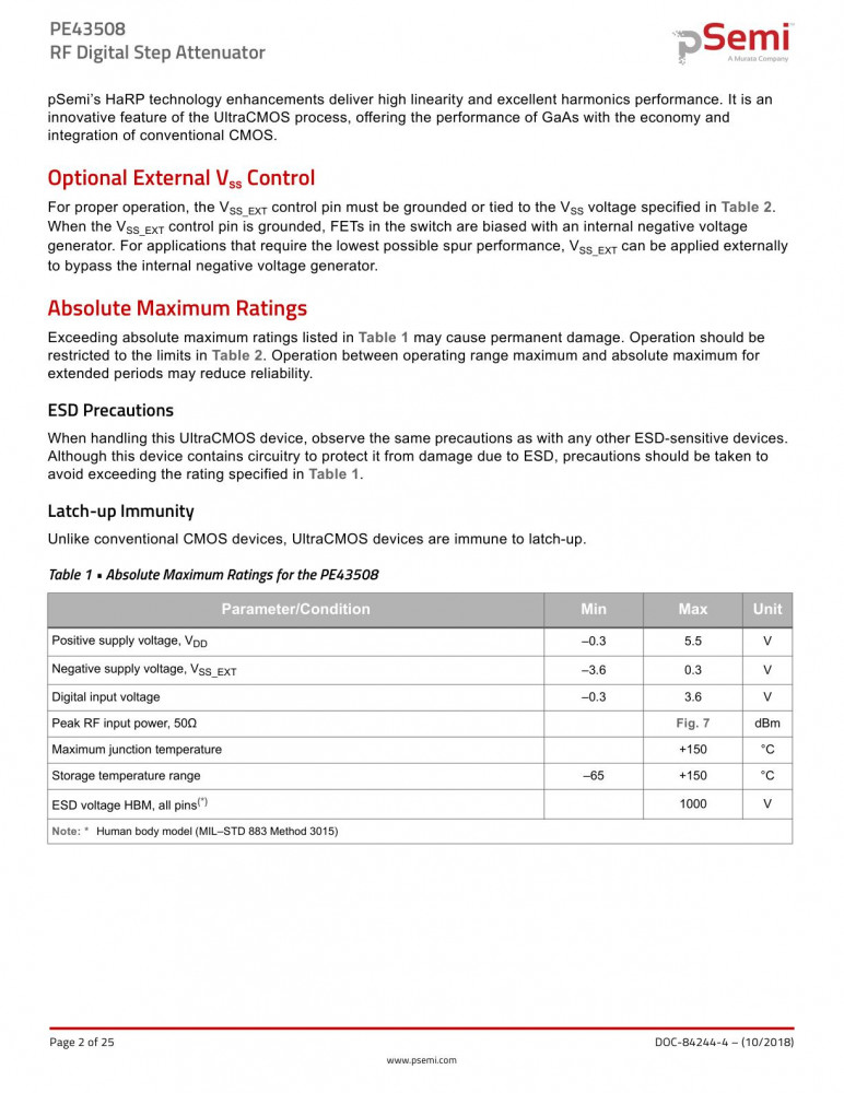 PE43508A-V datasheet page 2