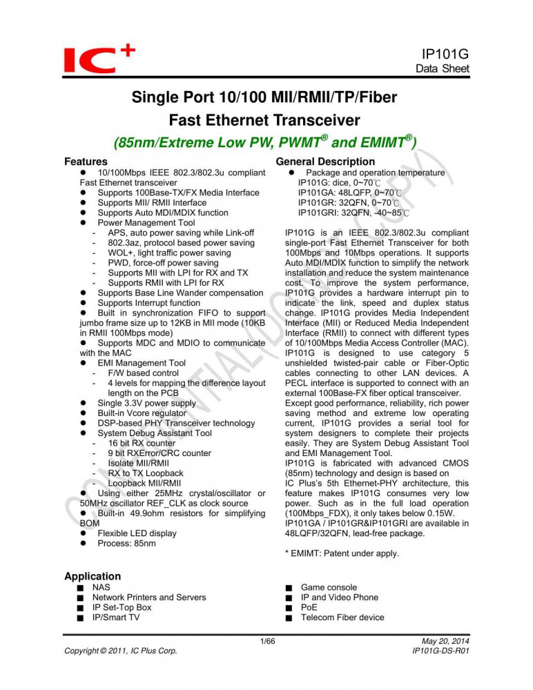 IP101GRI datasheet page 1