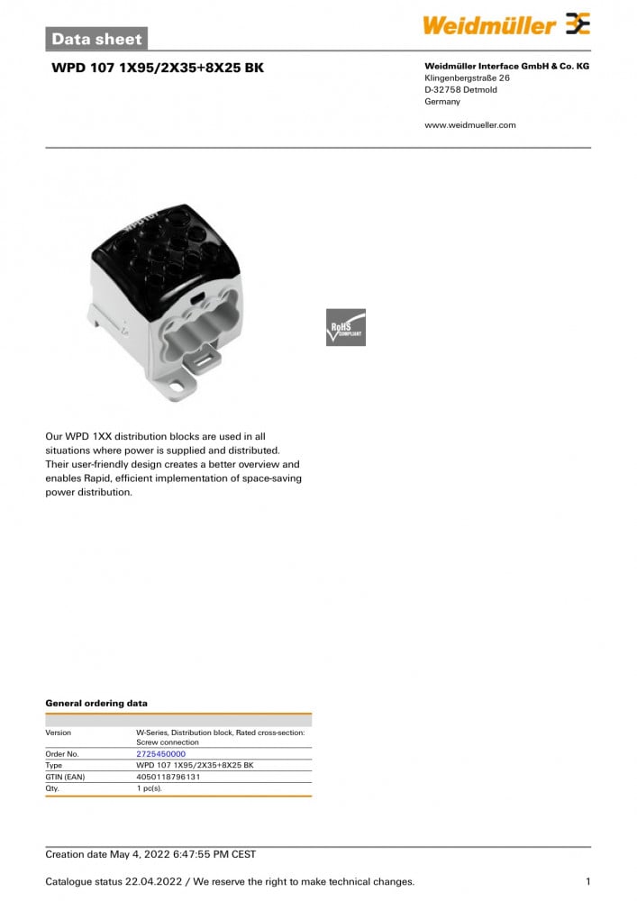 WPD 107 product documentation page 1