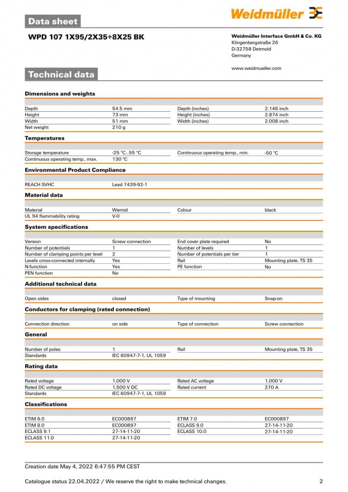 WPD 107 product documentation page 2