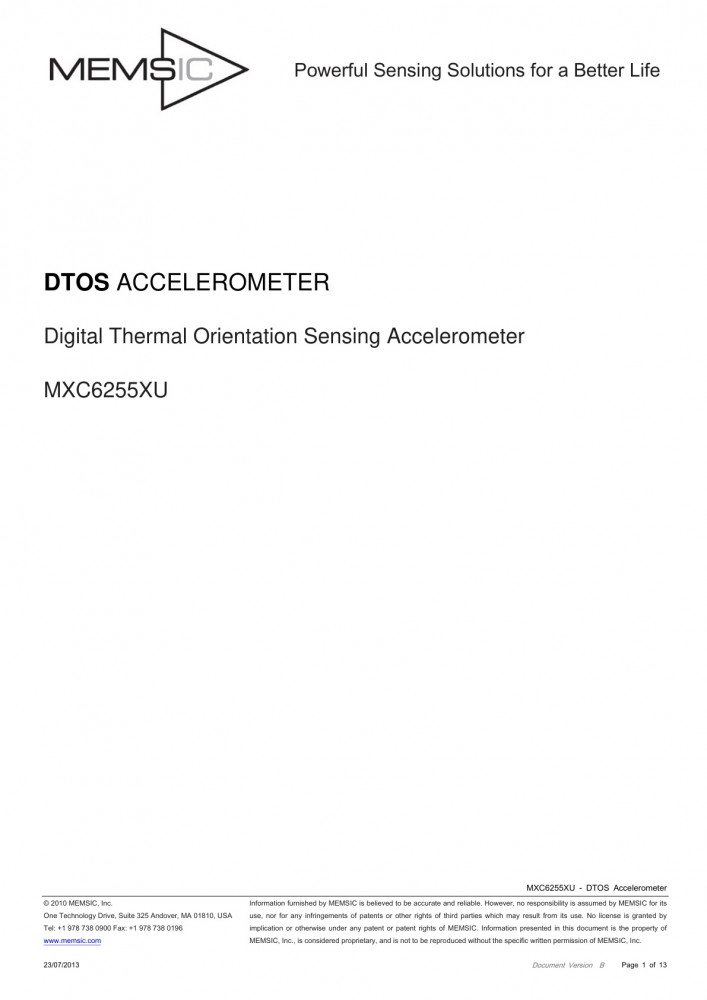 MXC6255XU datasheet page 1
