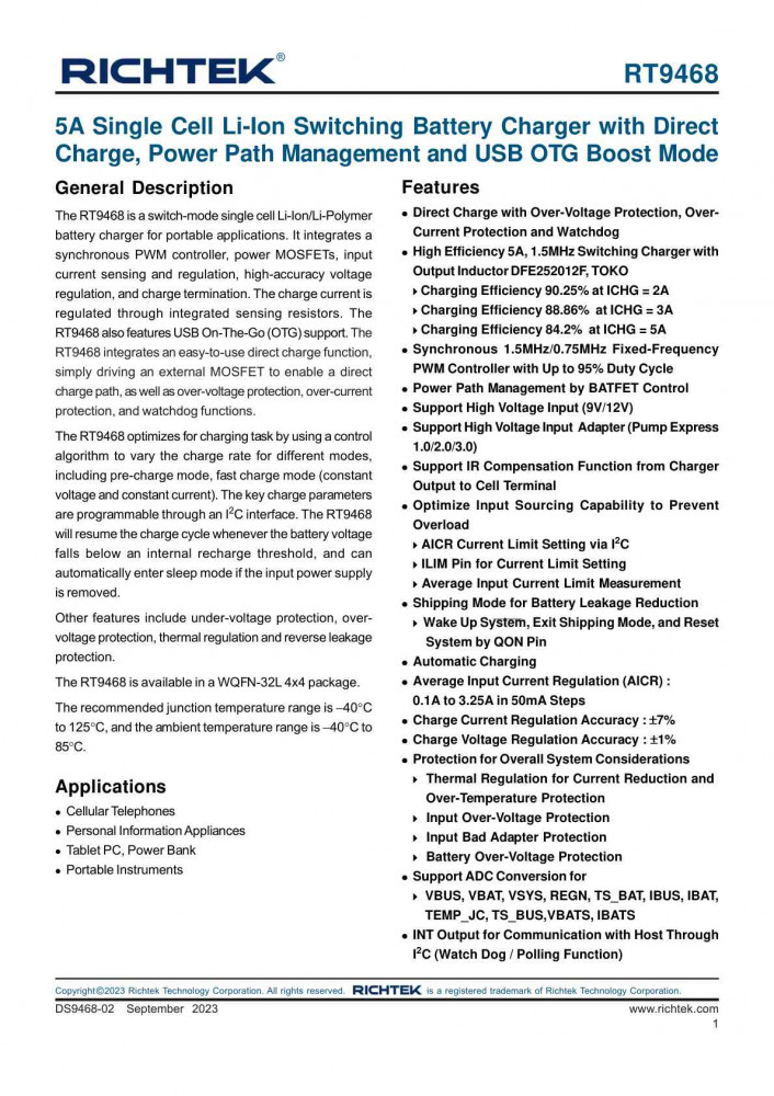 RT9468 technical document page 1