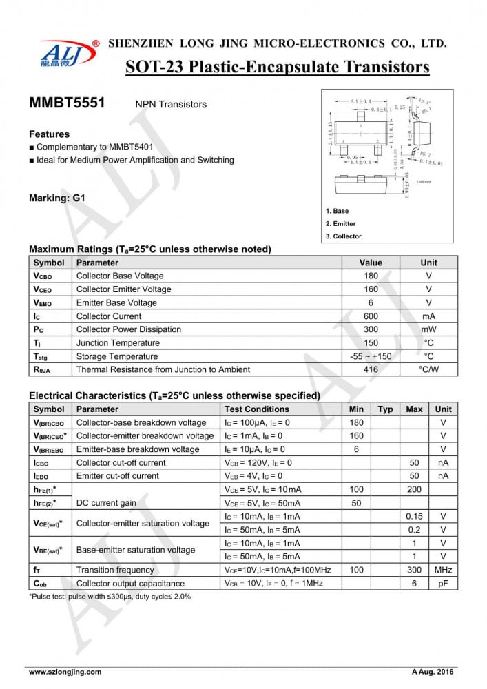 ALJ MMBT5551 datasheet page 1