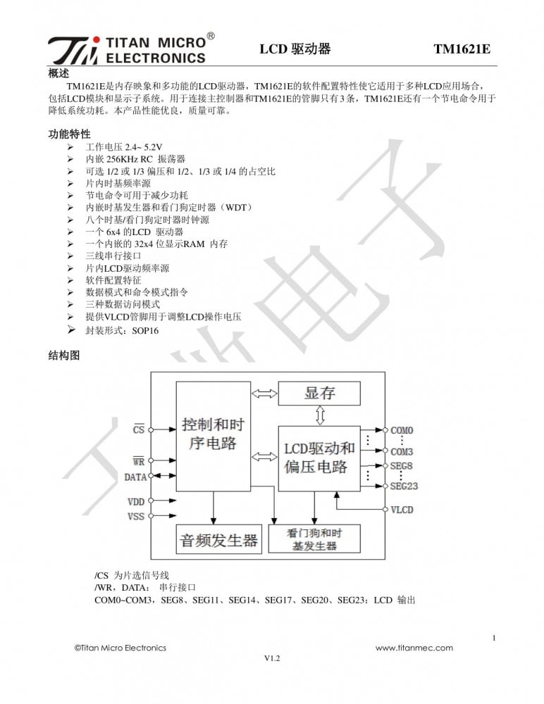 TM1621E datasheet page 1