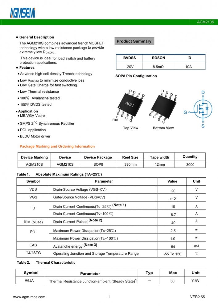 AGM210S datasheet page 1