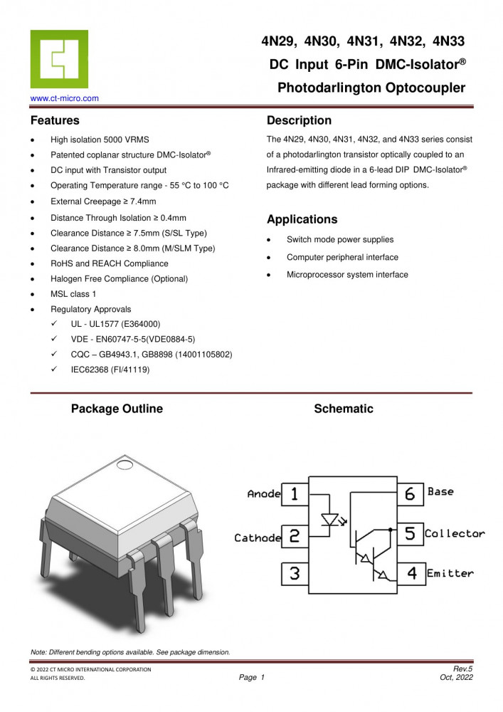4N29 datasheet page 1